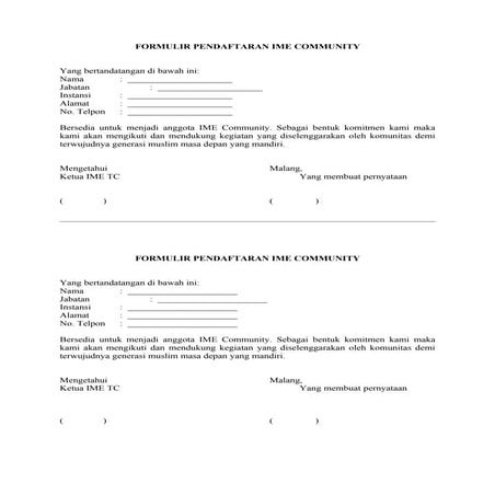 Form keanggotaan ime | DOC