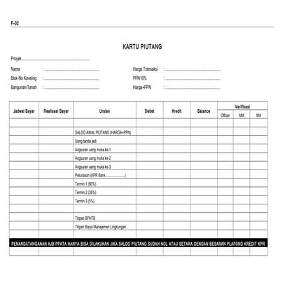 Form keu02 (kartu piutang) | DOC
