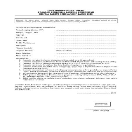 Form komitmen oadts2020 | PDF