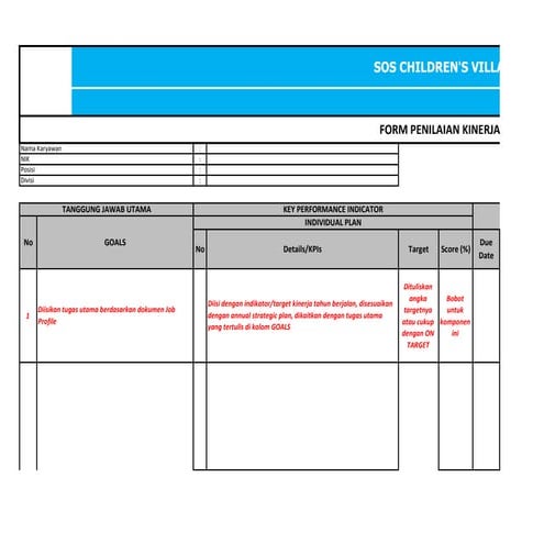 Form KPI contoh untuk seluruh industri umum | PDF