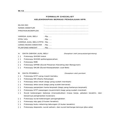 Form mkt12 (checklist kelengkapan kpr) | PDF