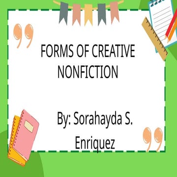 FORMS OF CREATIVE nON- fICTION FOR GRADE 12 STUDENTS | PPTX