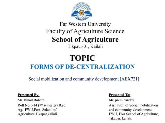 Decentralization, devolution and deconcentration | PPTX