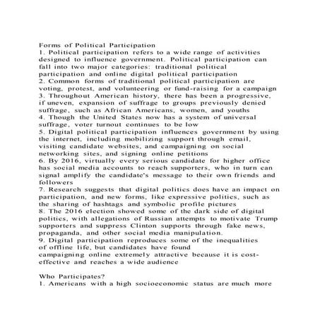 Forms of Political Participation1. Political participation refer | DOCX