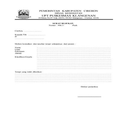 Form surat rujukan ke poli di rs | DOCX
