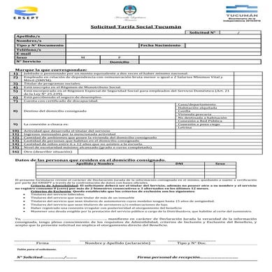 FORMULARIO TARIFA SOCIAL | PDF
