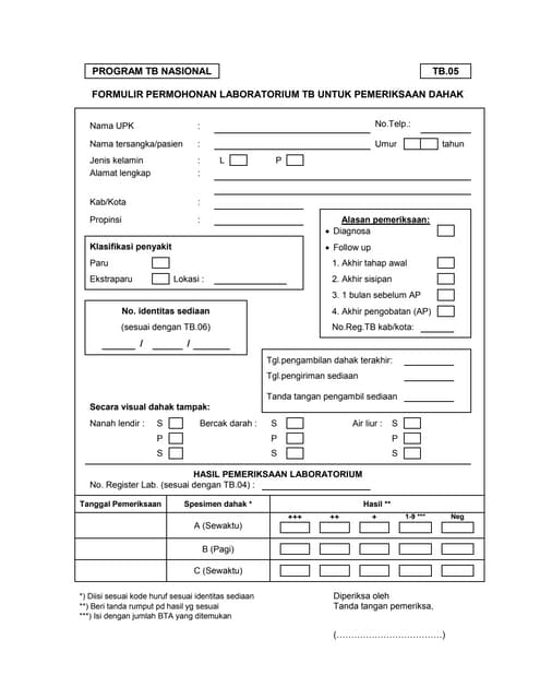 Formulir permohonan bakteriologi tb 5 | PDF