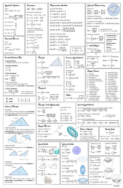 Geometry formula sheet | PDF | Physics | Science