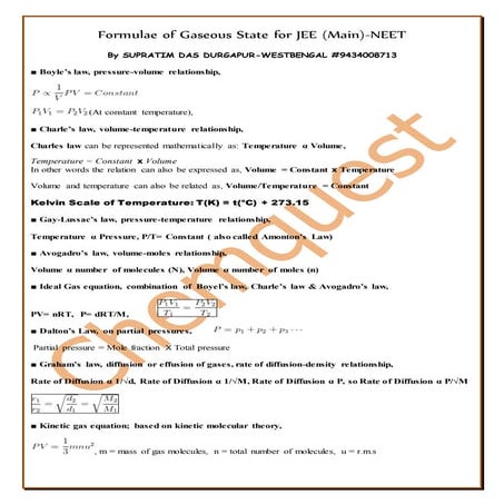 Formulae of gaseous state for jee | DOCX