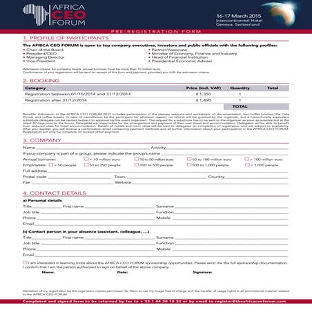 AFRICA CEO FORUM pre-registration form | PDF