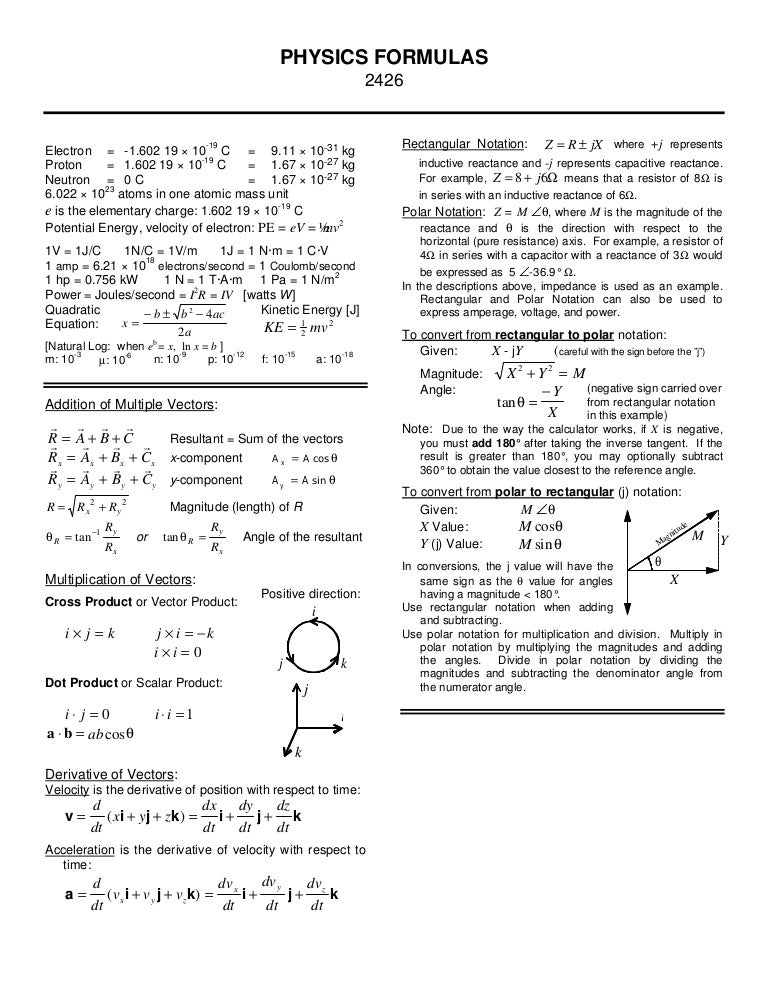 Physics 101 formulas - homecommerce