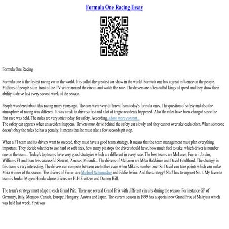Formula One Racing Essay | PPT