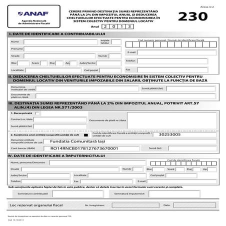 Formular 230 pentru FCI (2%) | PDF