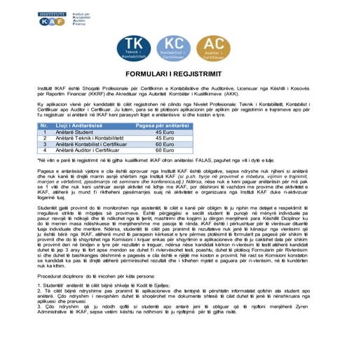 Formulari i regjistrimit tk, kc, ac, afati tetor 2018 | PDF | Free Download