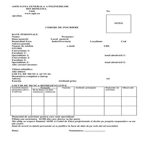 Formular insciere agir | PDF