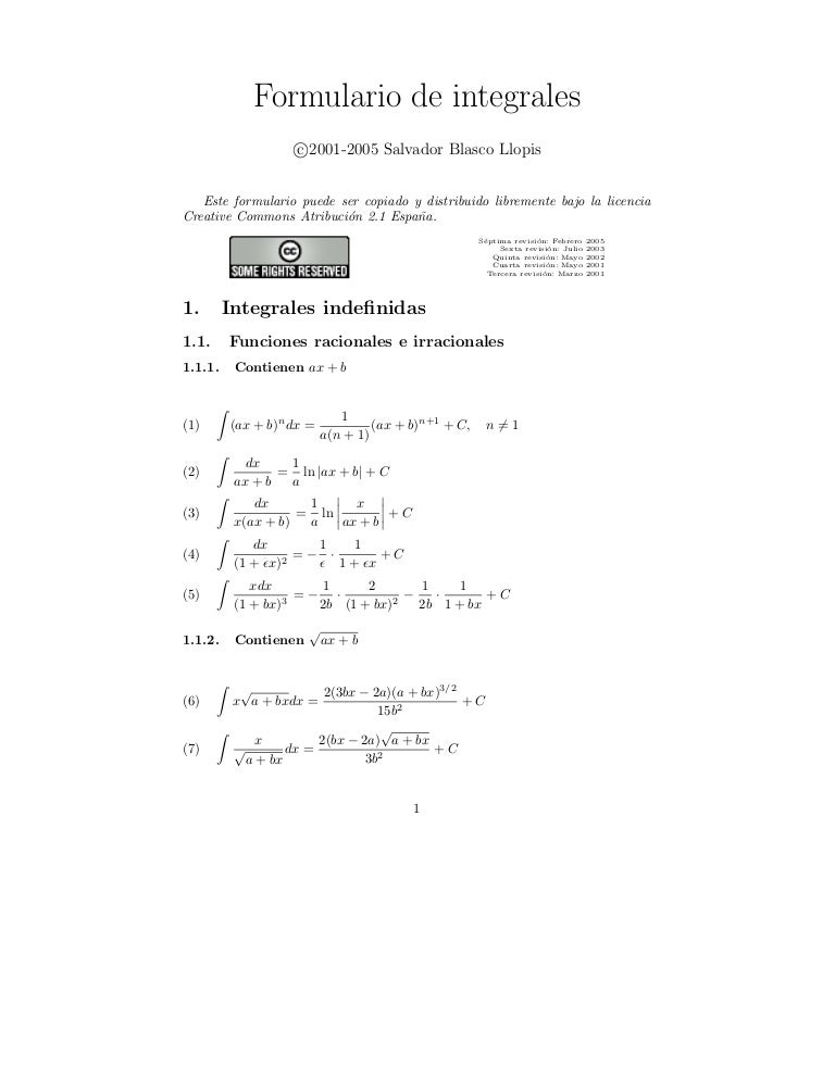 Formulario De Integrales