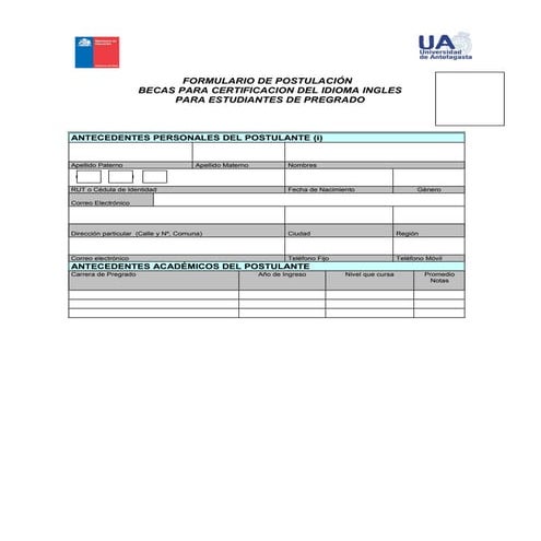 Formulario de postulacion beca inglés | DOC