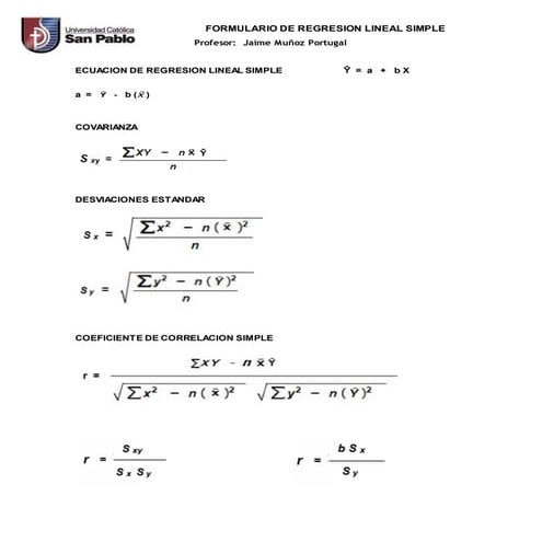 Formulario de regresion lineal simple | DOCX