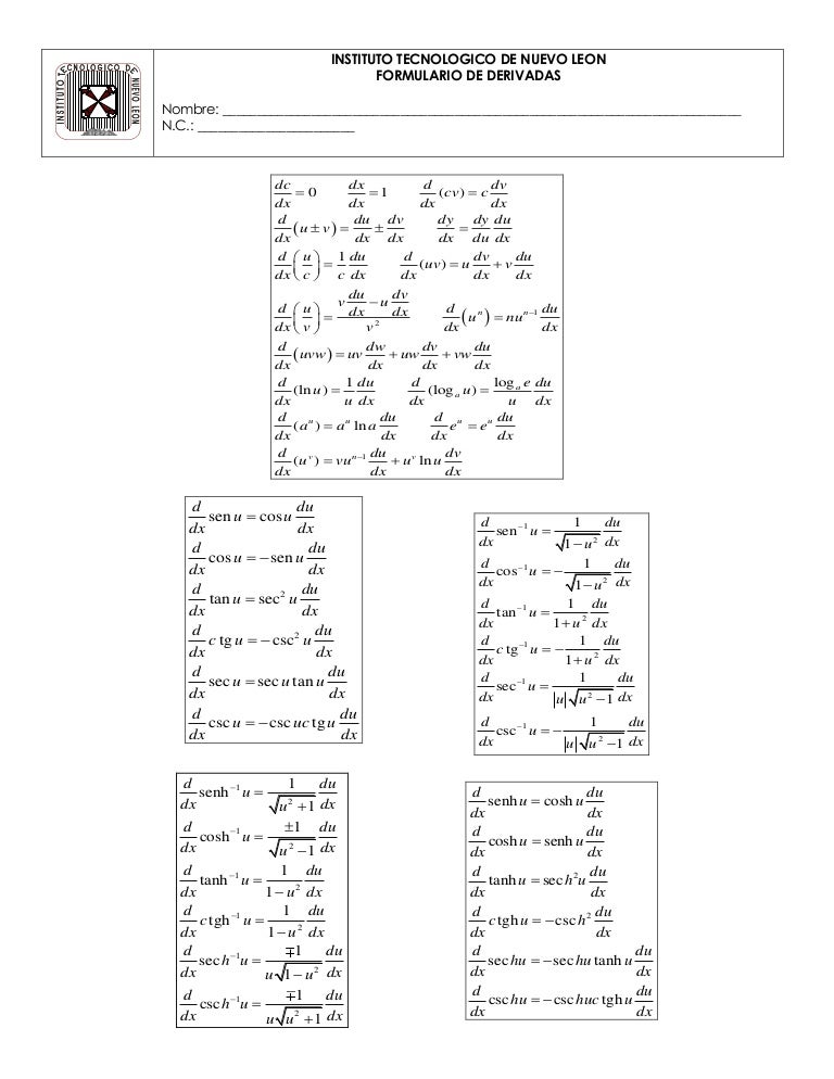 Formulario De Derivadas