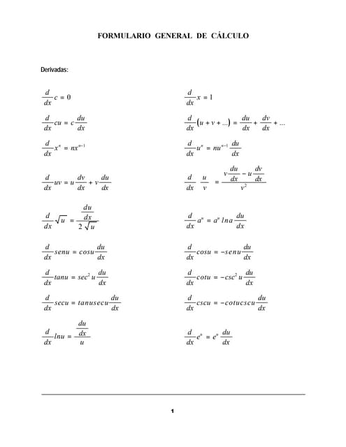 Formulario general de calculo | PDF