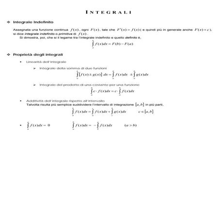 Formulario integrali proprietà e alcuni integrali particolari (mia) | PDF