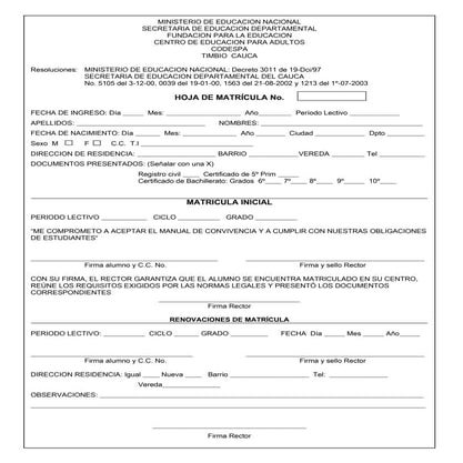 Formulario matrícula | DOC
