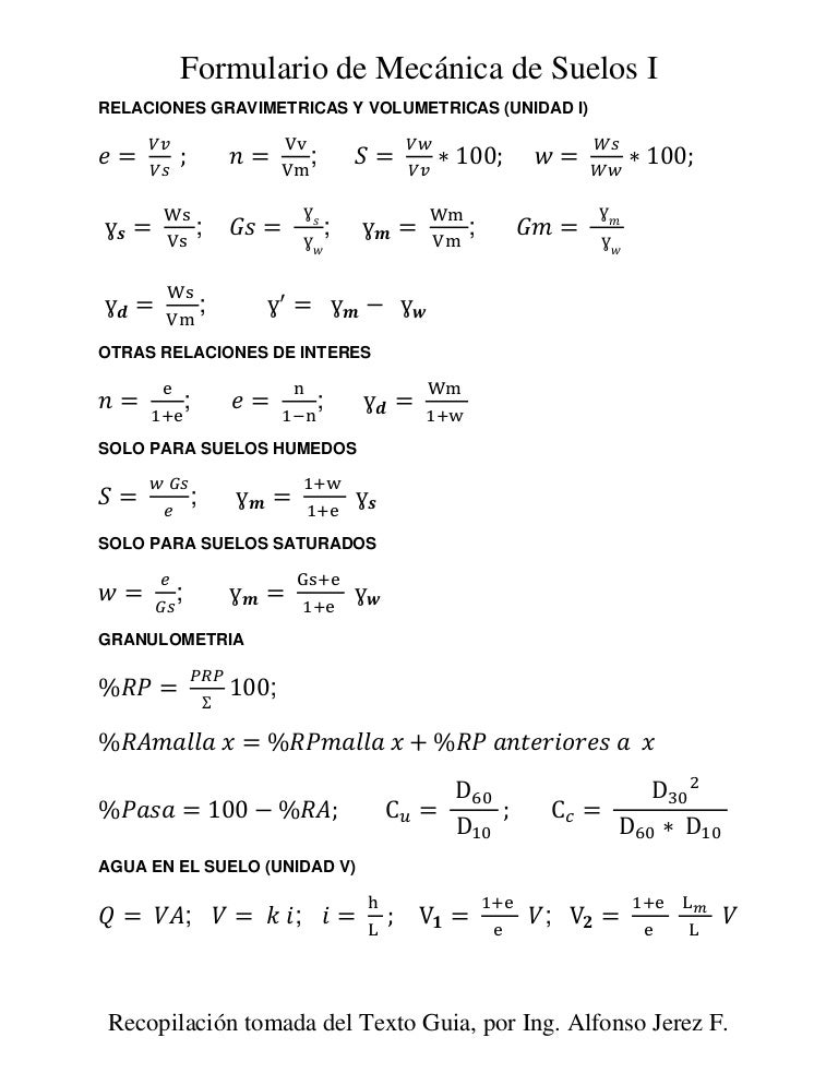 Formulario mecanica de suelos