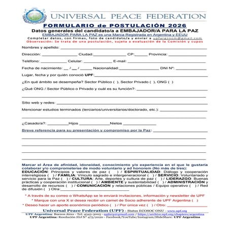 Formulario de postulación de Embajadores para la Paz 2026 - UPF ...