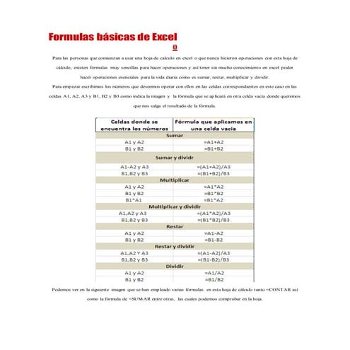 Formulas básicas de excel | DOCX