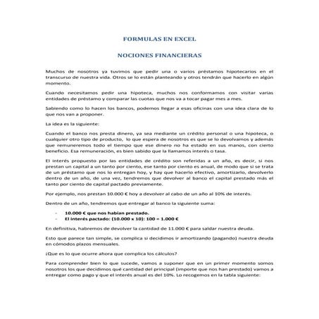 Formulas financieras con excel | DOCX