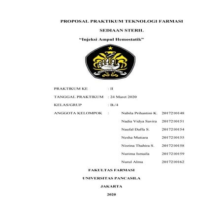 Formulasi Sediaan Steril Injeksi Ampul Hemostatik | PDF