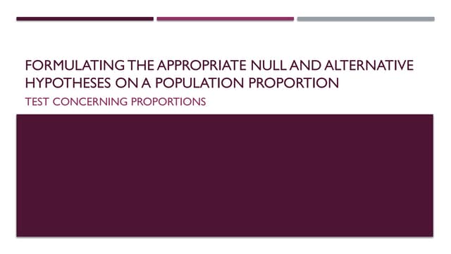 Formulating The Appropriate Null And Alternative Hypotheses On Proportion Pptx