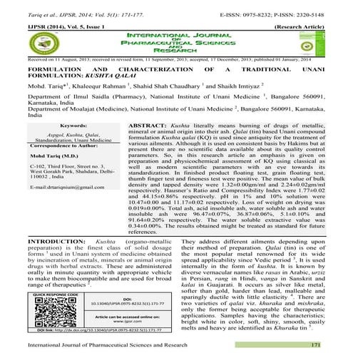 Formulation and characterization of a traditional unani formulation ...