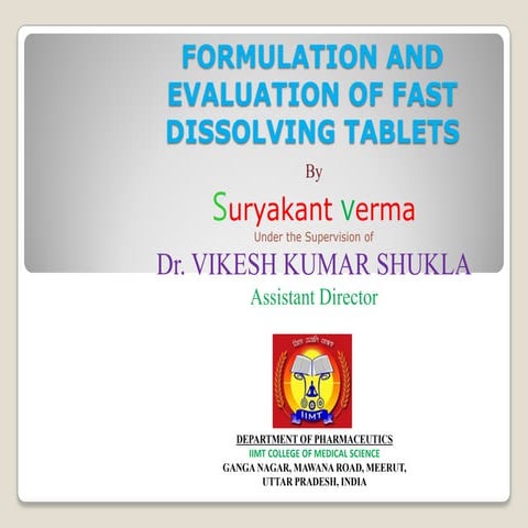 Formulation And Evaluation Of Fast Dissolving Tablets Pdf