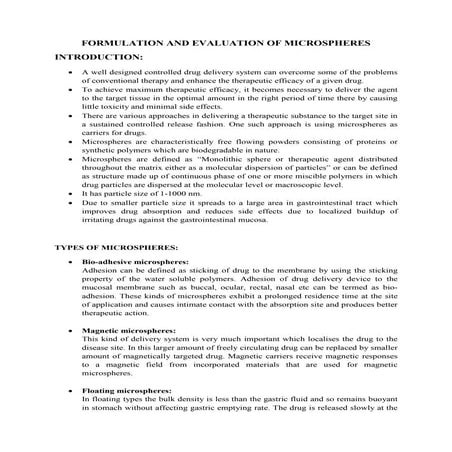 Formulation And Evaluation Of Microspheres Pdf