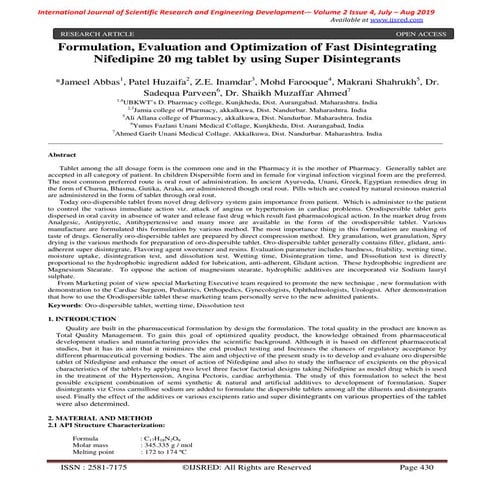 Formulation Evaluation And Optimization Of Fast Disintegrating