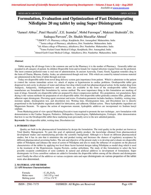 Formulation Evaluation And Optimization Of Fast Disintegrating