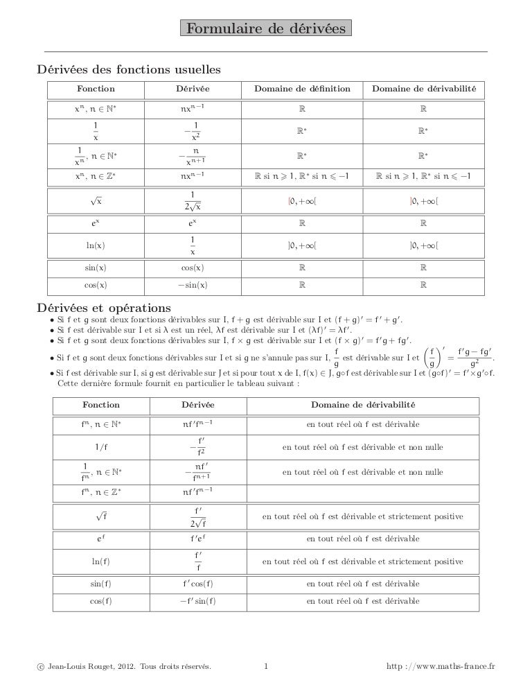 Formulaire derivees