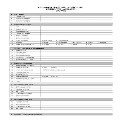Formulir pendataan-ulang-pns 2015 | PDF