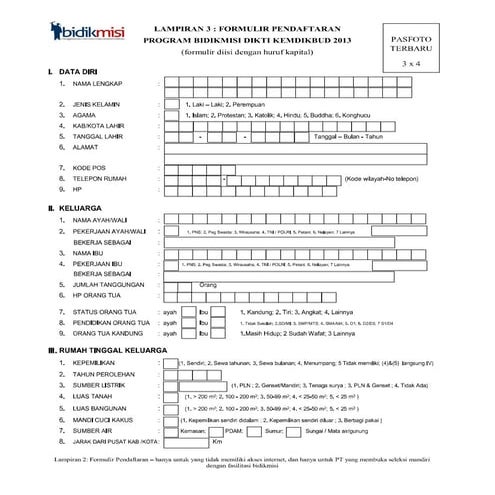 Formulir bidik misi ui 2013 | PDF