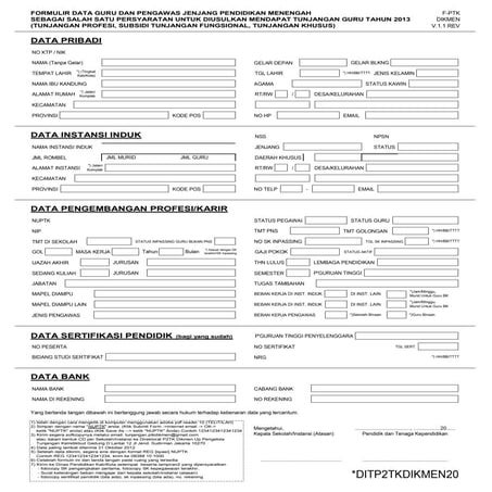 Formulir data ptk dikmen v.1.1 rev distributed | DOCX