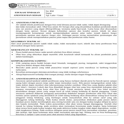 Formulir edukasi tindakan anestesi dan sedasi | DOC