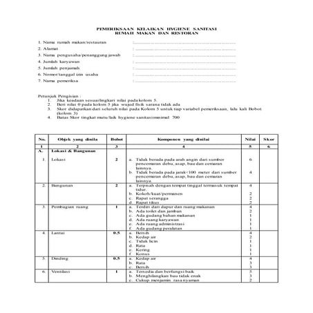 Formulir hs rumah makan dan restoran | DOCX