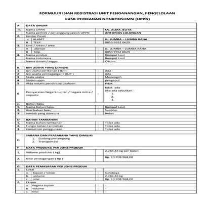 Formulir isian registrasi unit penganangan | DOCX