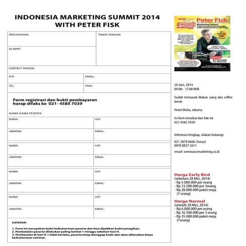 Formulir marketing summit 2014 surya | PDF