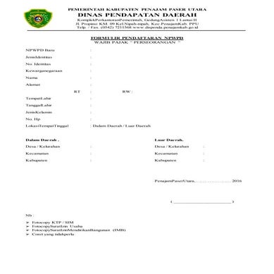 Formulir npwpd | DOCX