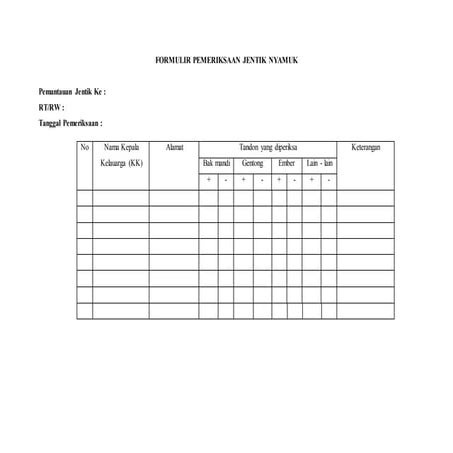 Formulir pemeriksaan jentik nyamuk | DOCX