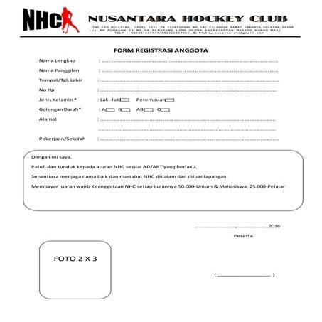 Formulir Registrasi Nhc | DOCX