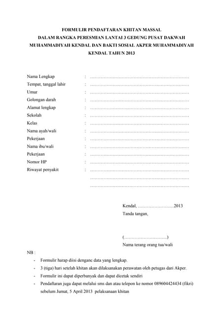 Formulir pendaftaran | DOCX