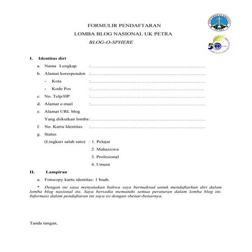 Formulir pendaftaran lomba blog | PDF
